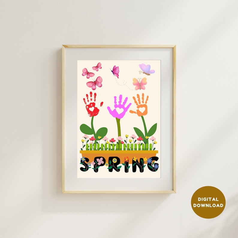 Handprint Spring Art Printable | Spring Fingerprint Art | Spring Craft ...