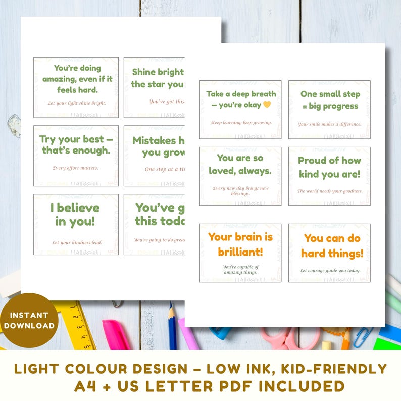 Lunchbox Notes for Kids, Printable Daily Affirmation & Fun Fact Cards ...