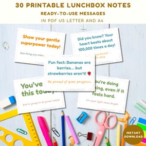 Lunchbox Notes for Kids, Printable Daily Affirmation & Fun Fact Cards ...