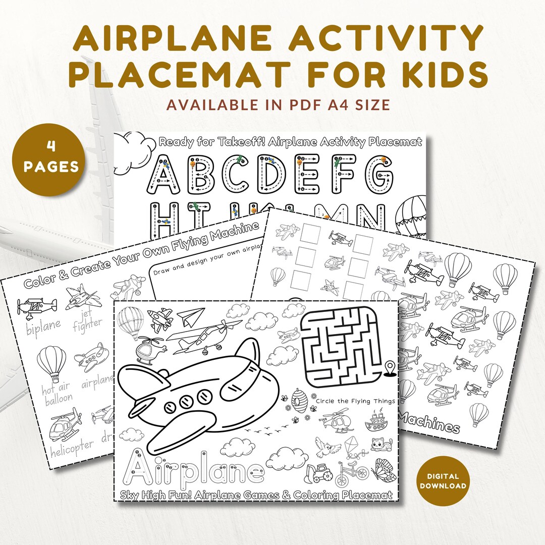 Airplane Activity Printable Placemat for Kids - Kids Flight Activity ...