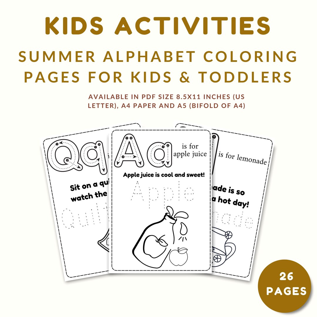 Summer Alphabet Coloring Pages for Kids & Toddlers - A to Z Printable ...