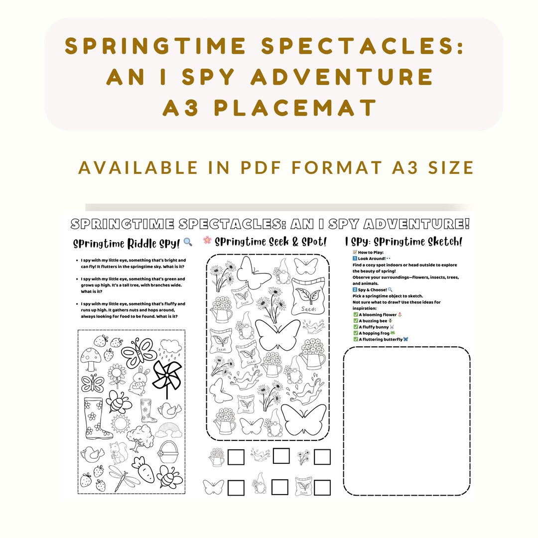 Spring I Spy A3 Placemat Printable, Fun Spring Activity for Kids ...