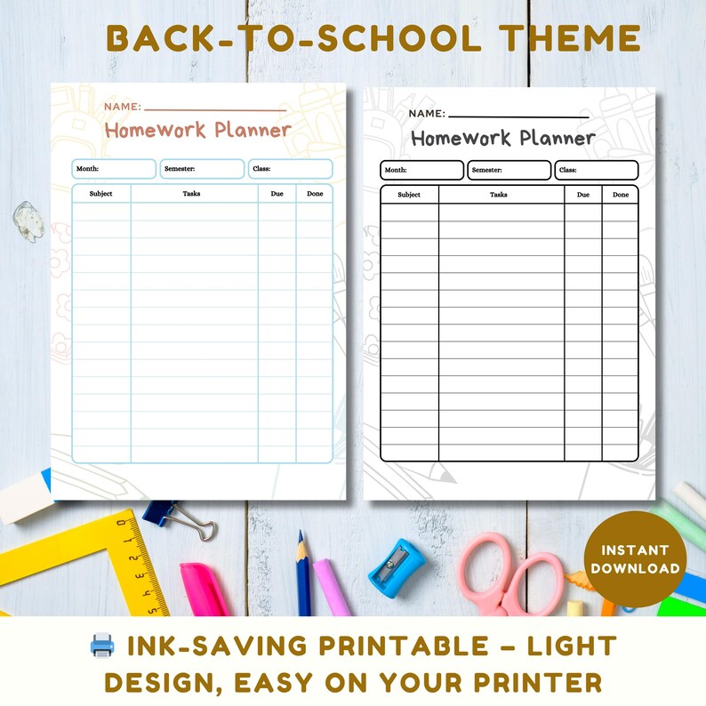 Bundle Homework Planner Printable, Themed Planners, Homeschool Homework ...