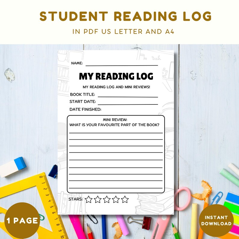 Reading Log Printable for Kids, Student Reading Tracker, Printable ...