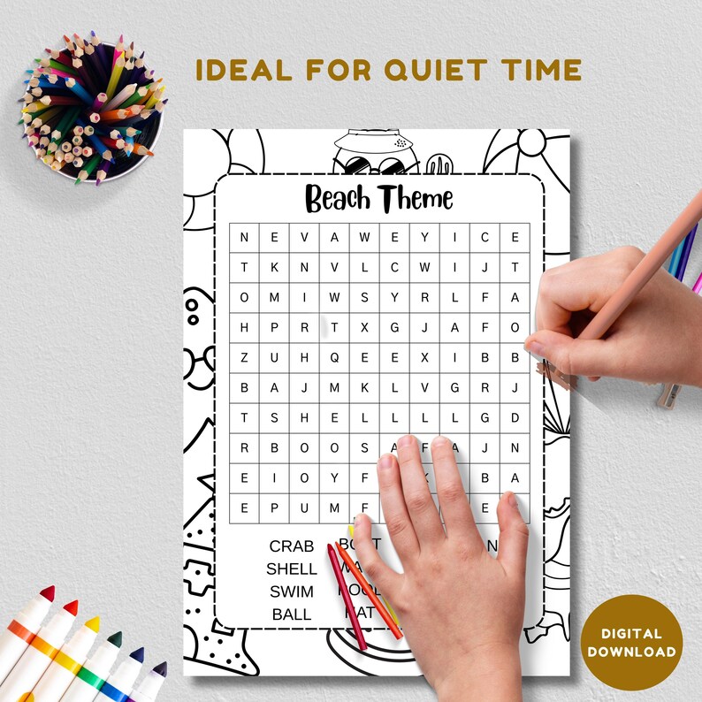 Summer Word Search Kids Printable – 4 Fun Themes for Ages 4-6, Coloring ...