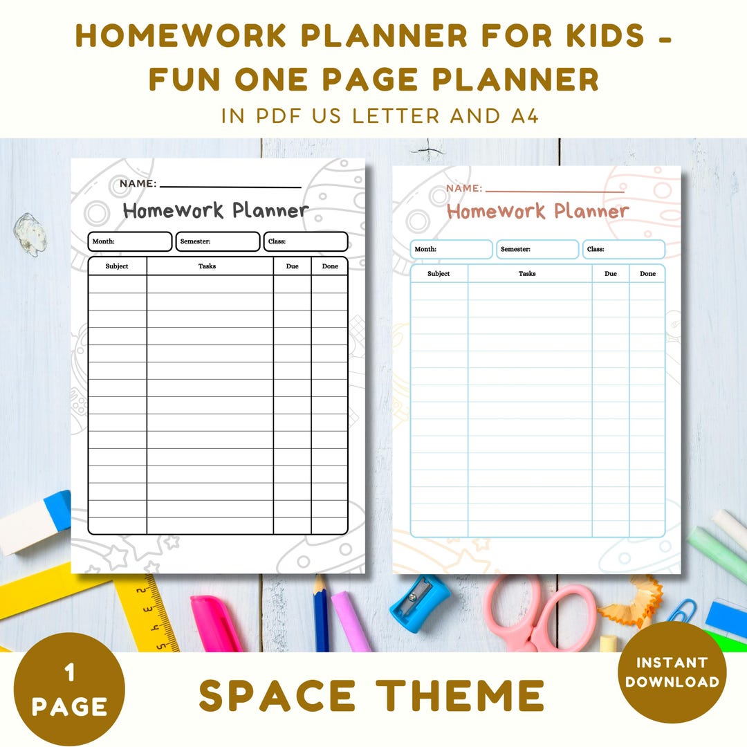 Homework Planner Printable, Space Theme Planner, Homeschool Homework ...