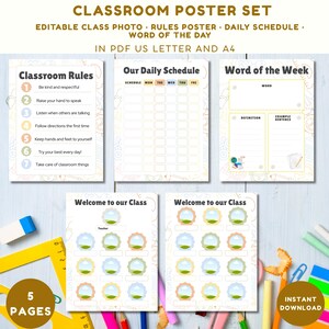 Classroom Poster Set, Printable Rules, Editable Class Photo, Daily ...