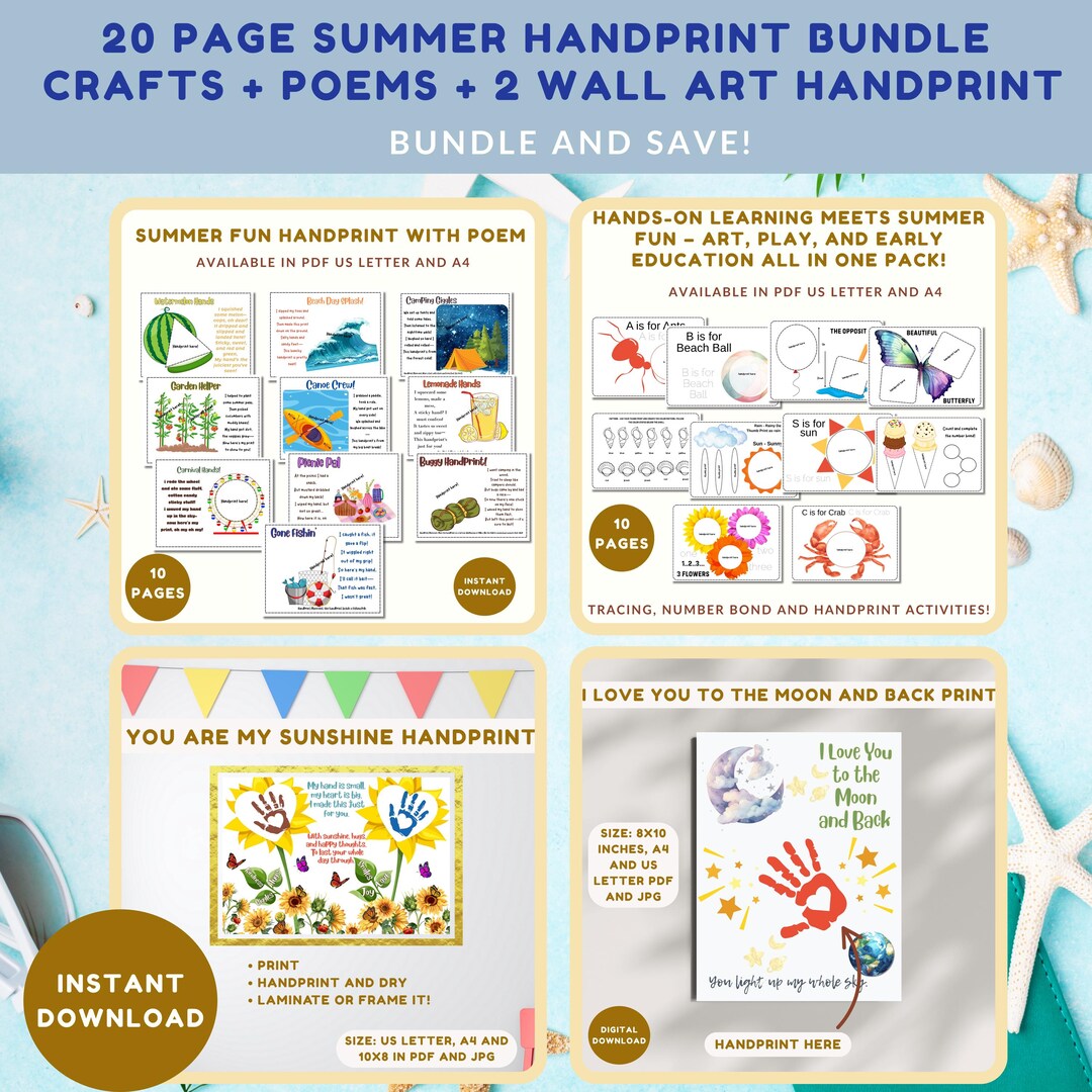 Summer Handprint Craft Bundle, Educational Activities, Poems, Keepsakes ...