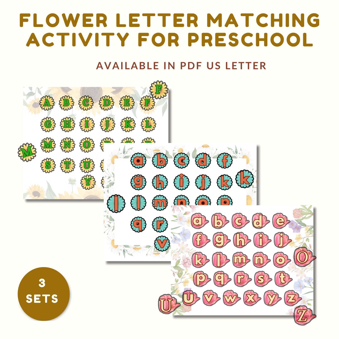 Flower Letter Matching Activity for Preschool, 3 Sets Alphabet Match ...