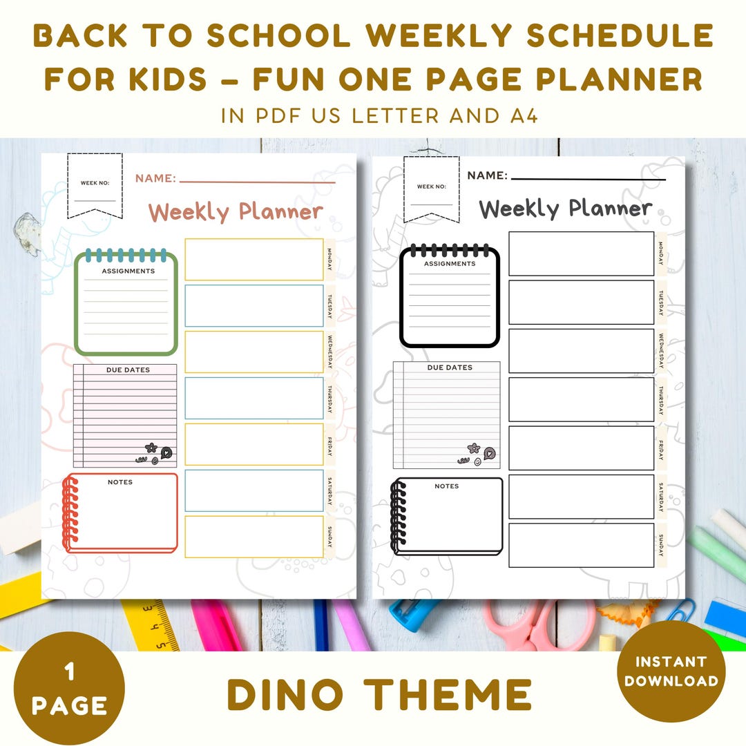 Weekly Planner Printable, Dino Theme Planner, Homeschool Weekly ...