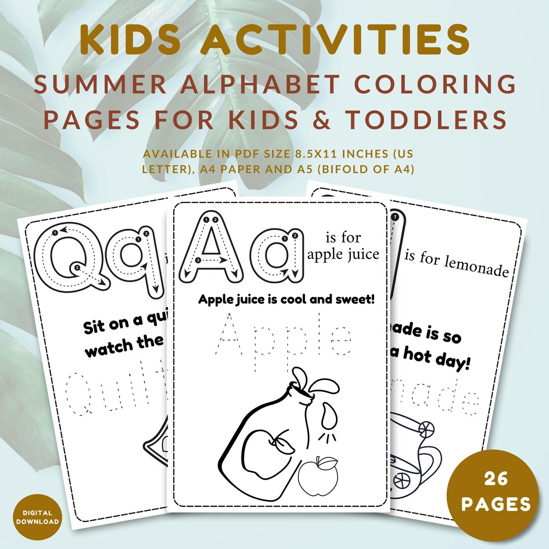 Summer Alphabet Coloring Pages for Kids & Toddlers - A to Z Printable ...