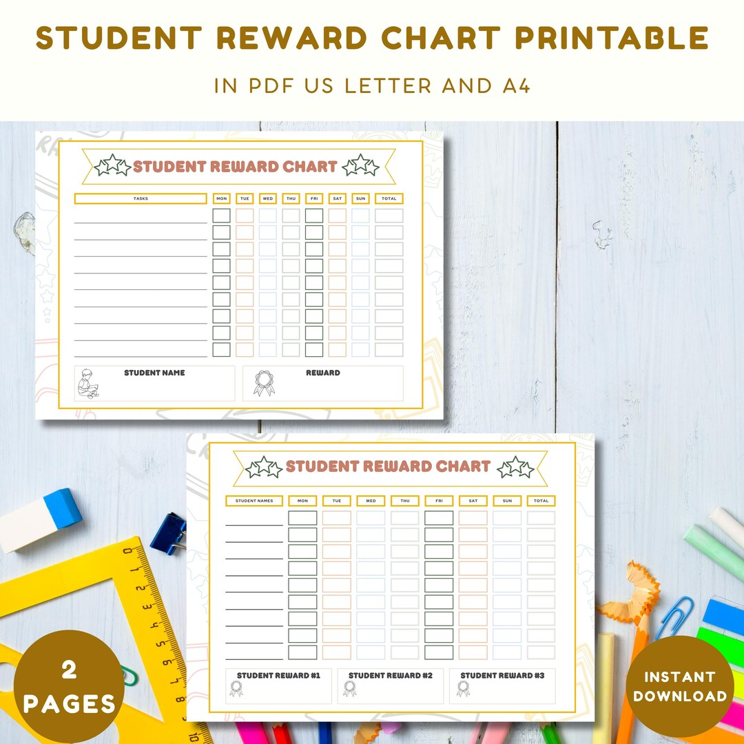 Student Reward Chart Printable, Kids Motivation Tracker, Kids Goal ...
