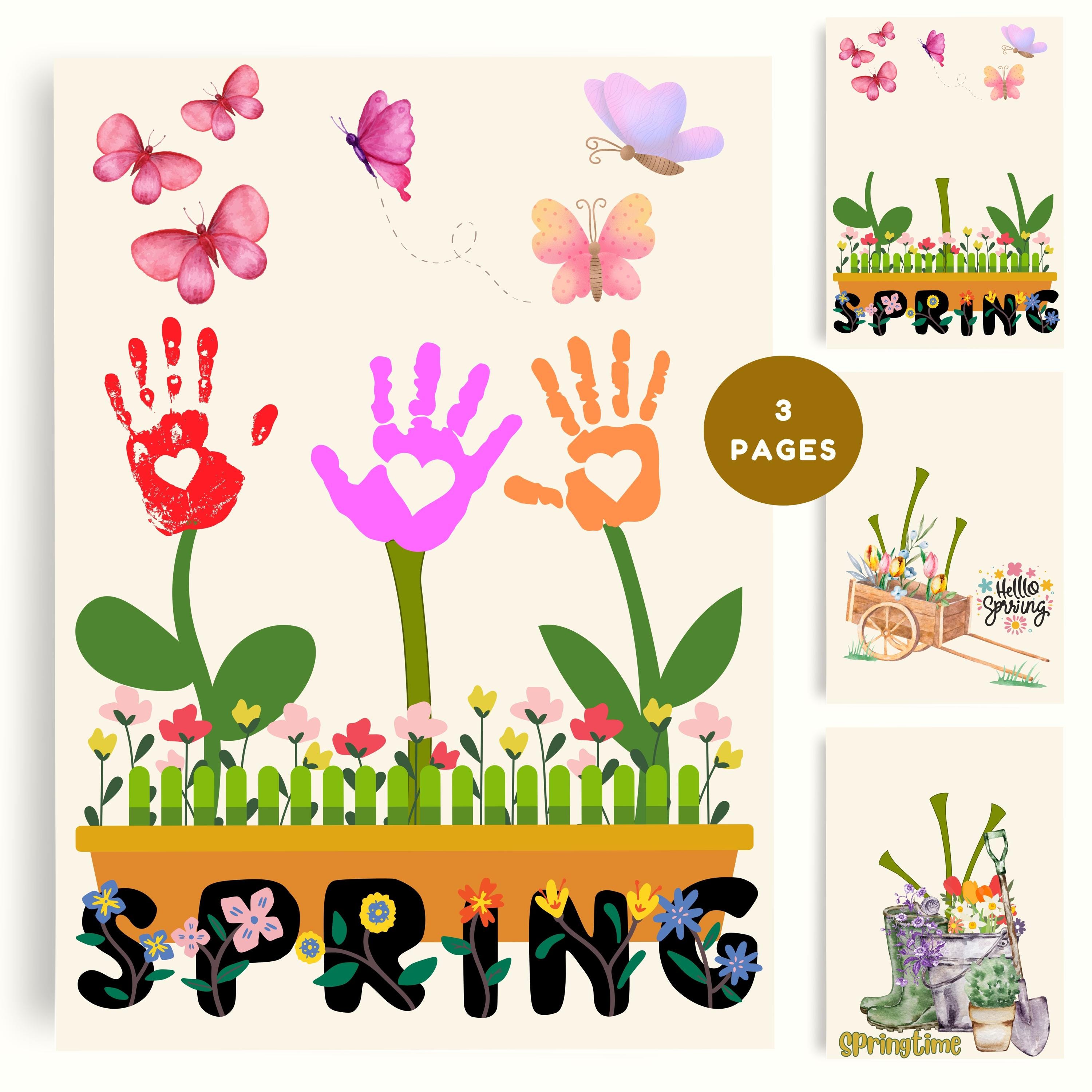Handprint Spring Art Printable | Spring Fingerprint Art | Spring Craft ...