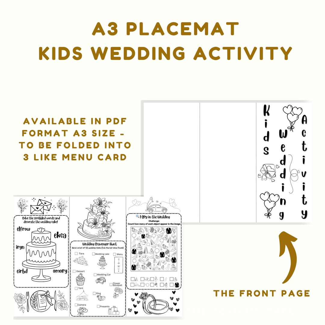 Kids Wedding Activity | A3 Placemat Wedding Coloring Activity | Fun ...