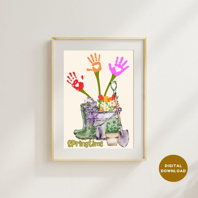 Handprint Spring Art Printable | Spring Fingerprint Art | Spring Craft ...