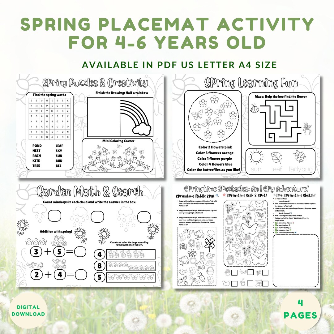 Printable Springtime I Spy Placemat Printable, Fun Spring Activity for ...