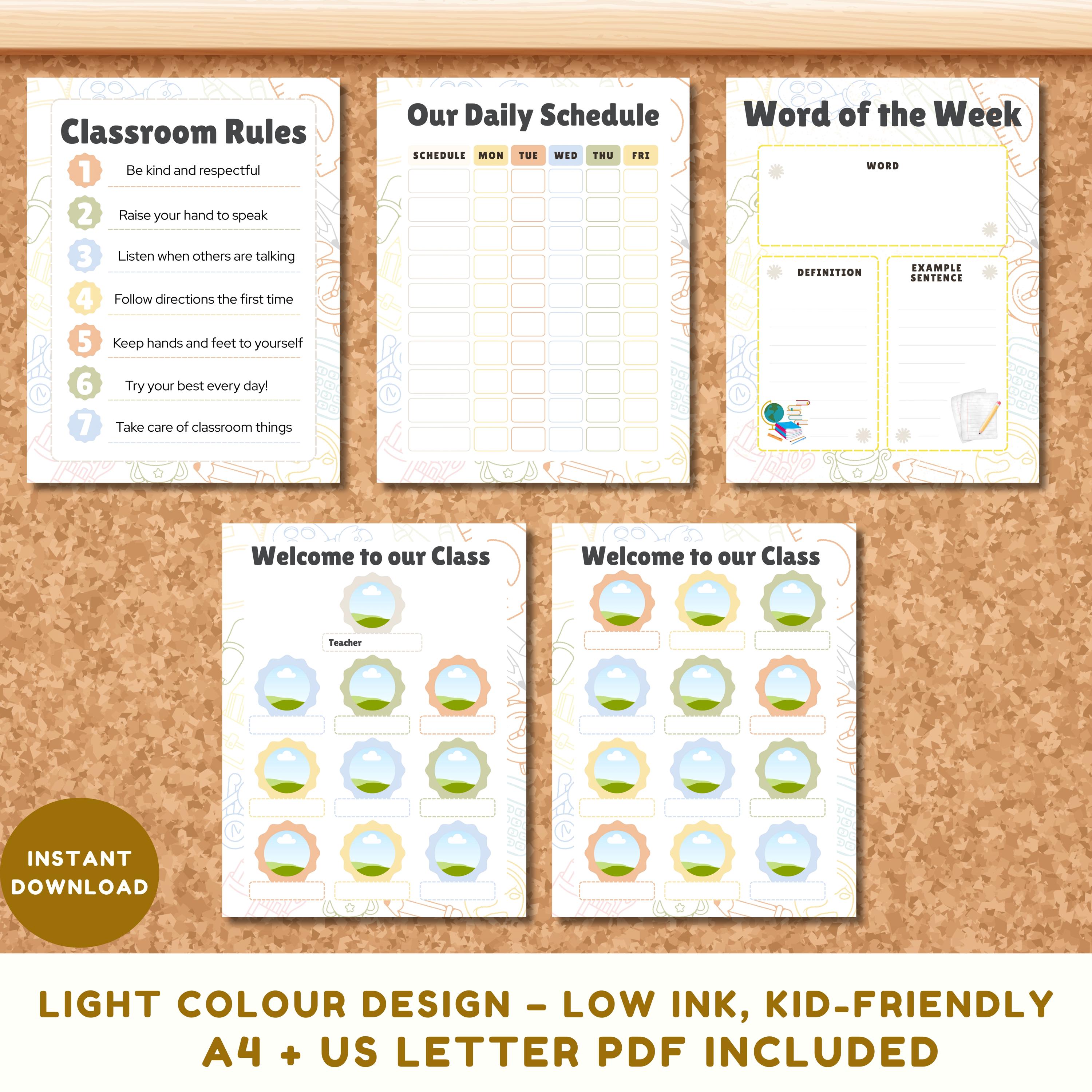 Classroom Poster Set, Printable Rules, Editable Class Photo, Daily ...