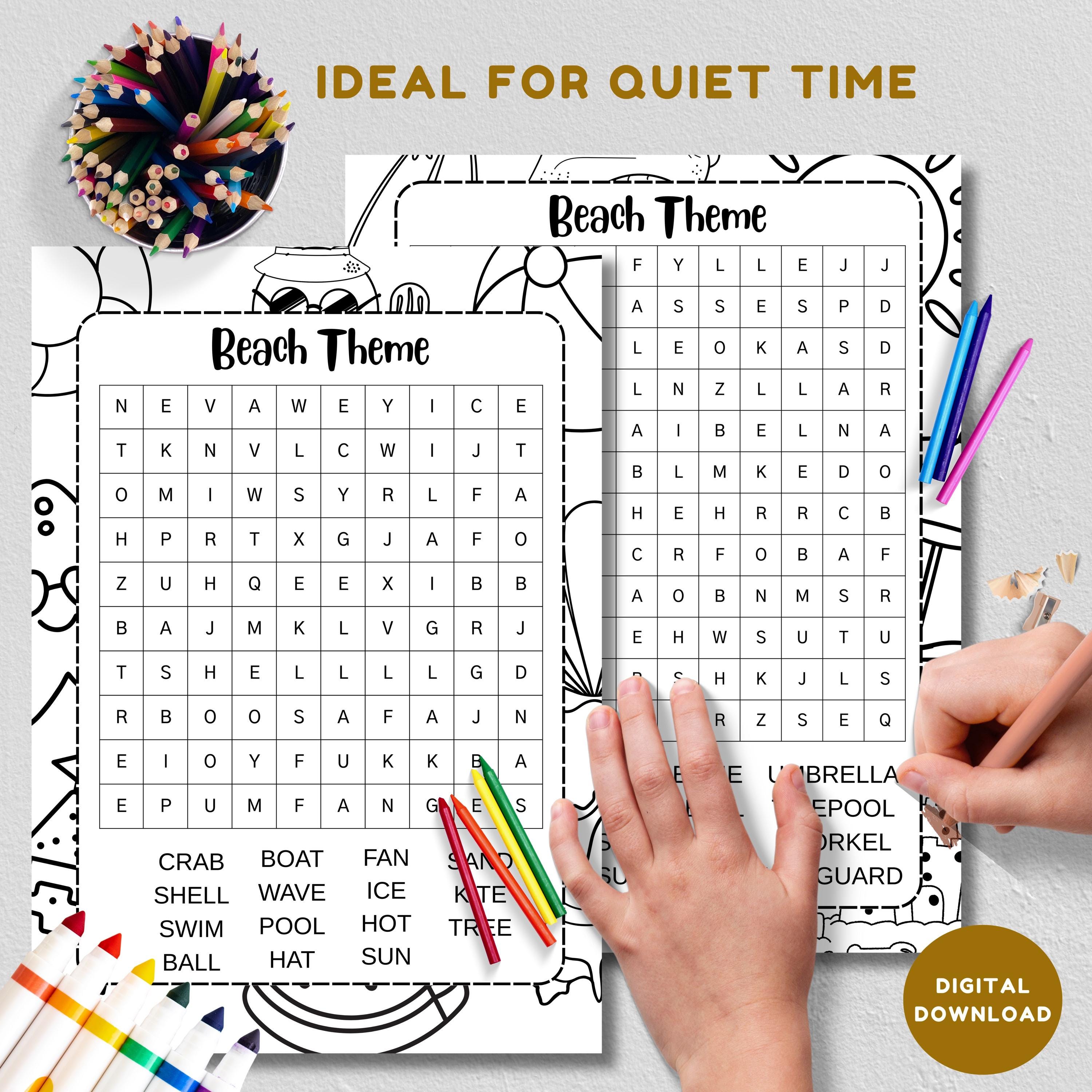 Summer Word Search for Kids Bundle, 8 Fun Printable Puzzles for Ages 4 ...