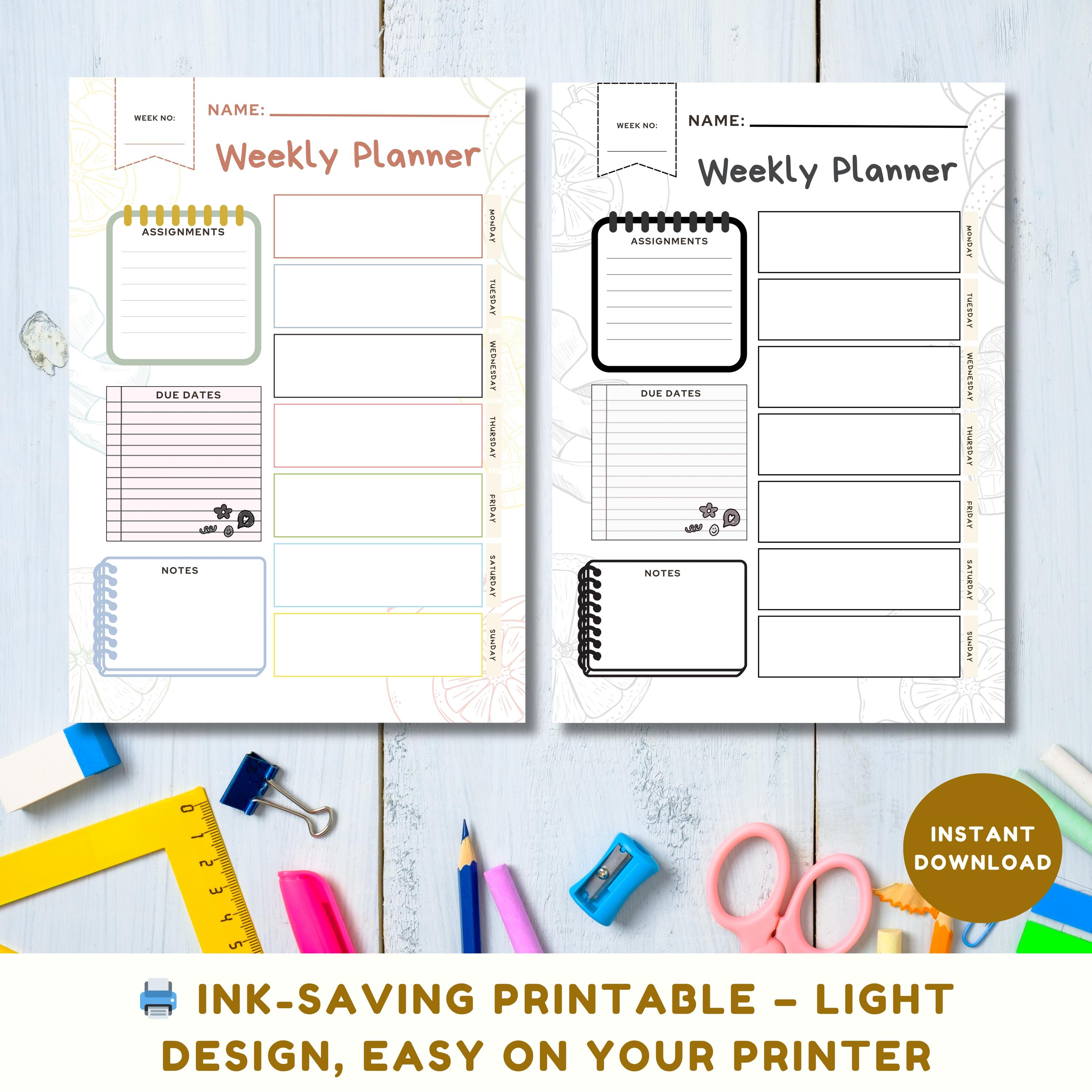 Weekly Planner Printable, Lemon Theme Planner, Homeschool Weekly ...
