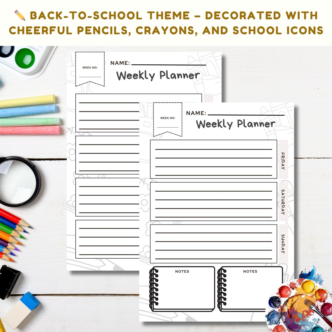 Student Printable Weekly Planner, Back to School Theme Planner ...