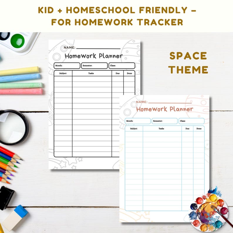 Bundle Homework Planner Printable, Themed Planners, Homeschool Homework ...