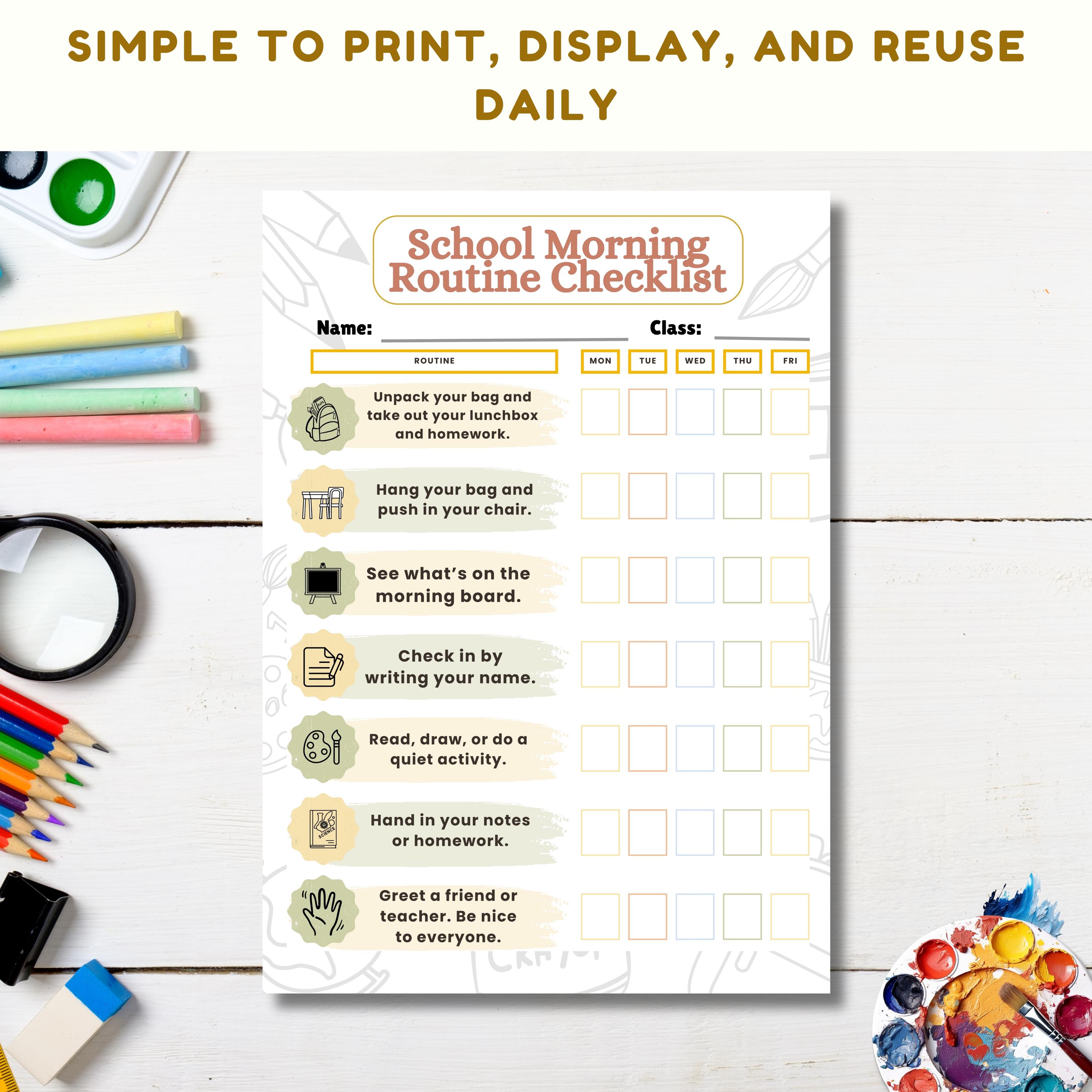 School Morning Routine Poster for Kids, Printable Daily Checklist, Back ...