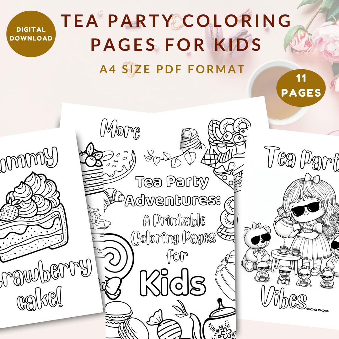 Tea Party Coloring Pages for Kids – Printable Girls Tea Party Sheets ...