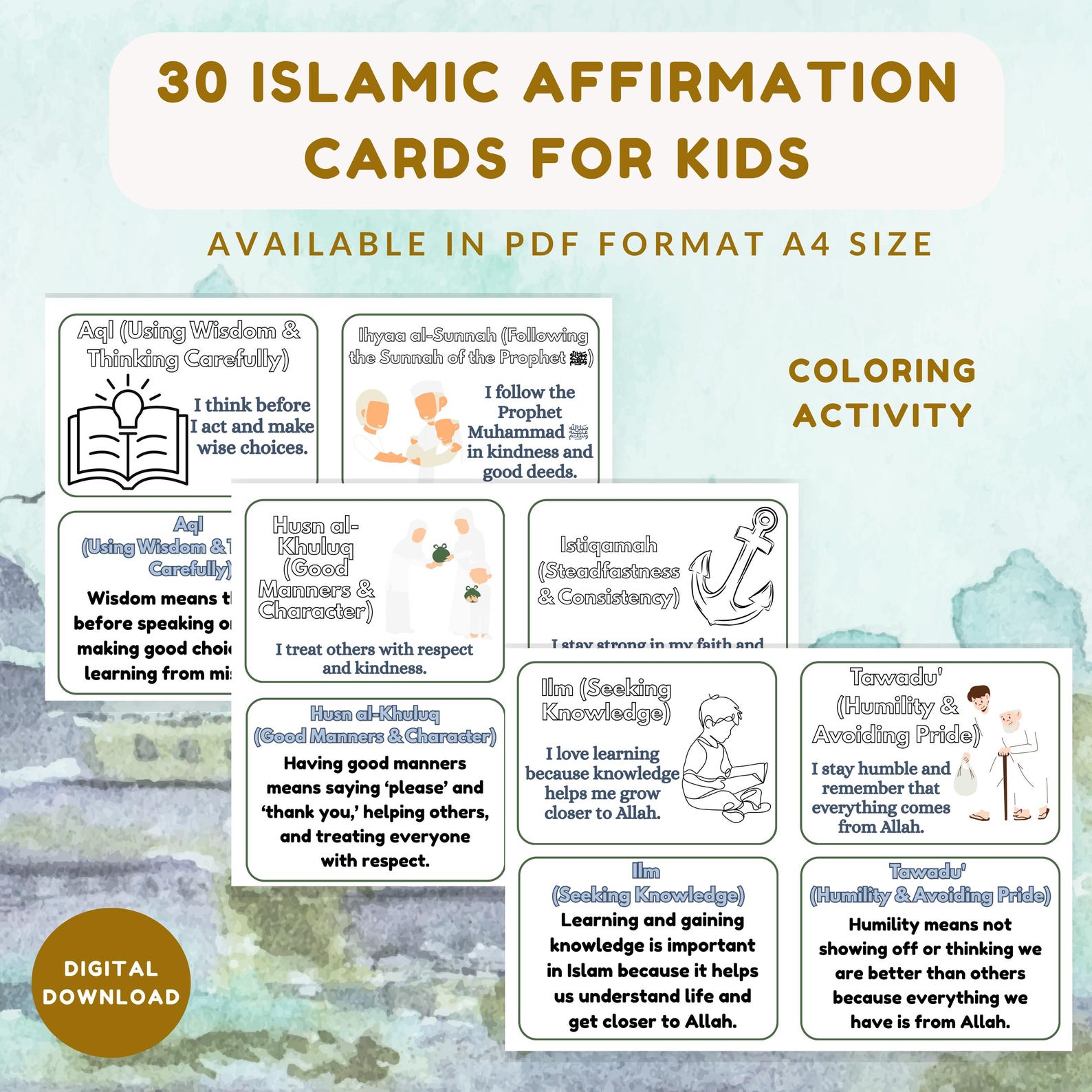 30 Islamic Affirmation Cards for Kids Printable | Positive Muslim ...