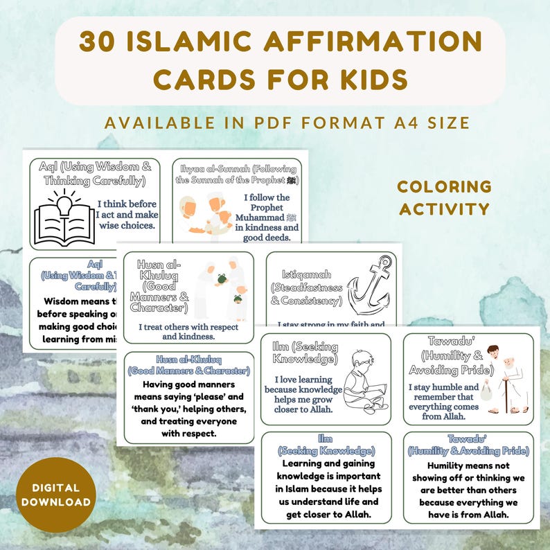 30 Islamic Affirmation Cards for Kids Printable | Positive Muslim ...
