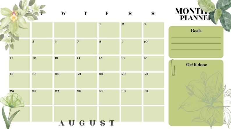 2025 Monthly Planner A4 - Green, Flowers, Watercolours - Etsy