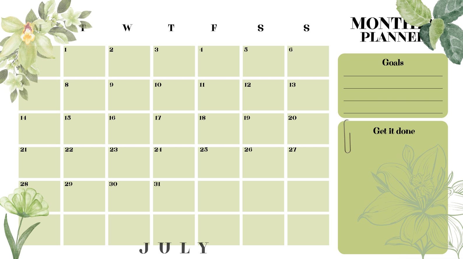 2025 Monthly Planner A4 - Green, Flowers, Watercolours - Etsy