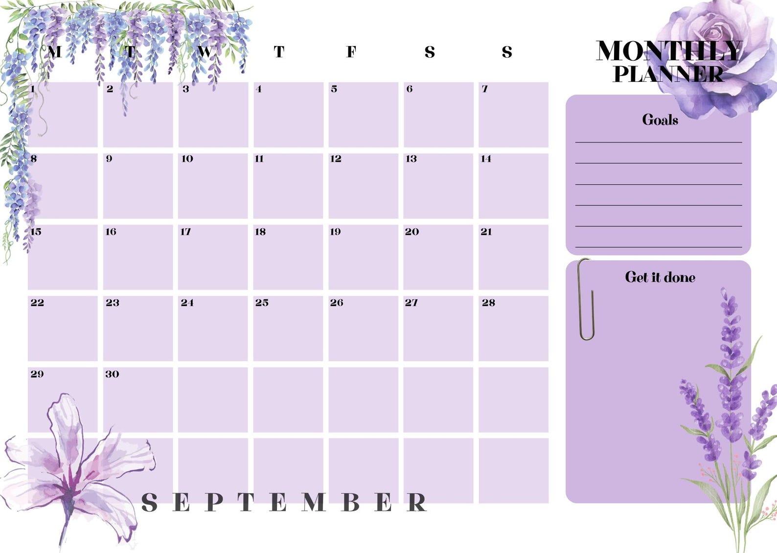 2025 Monthly Planner A3 - Purple, Flowers, Watercolours - Etsy