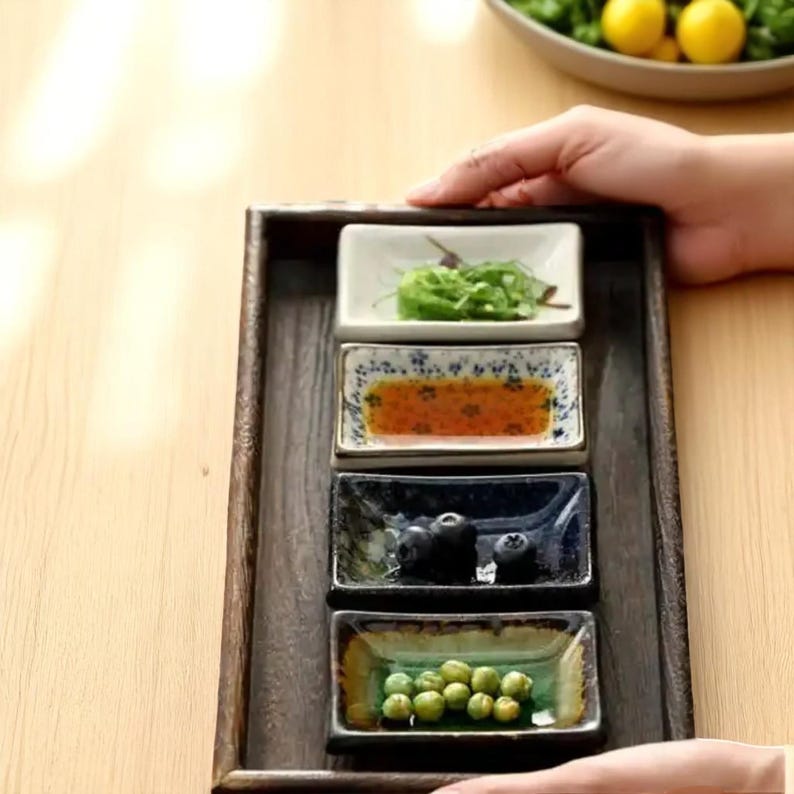 Porcelain Japanese Style Mini Condiment Dishes | Small Rectangular Soy ...