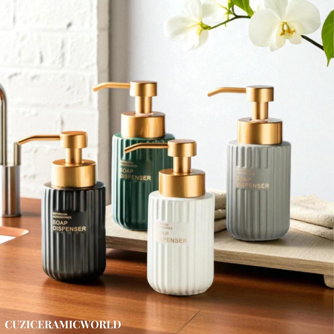 Luxury Modern Letter Ceramic Soap Dispenser – Refillable Lotion Bottle ...