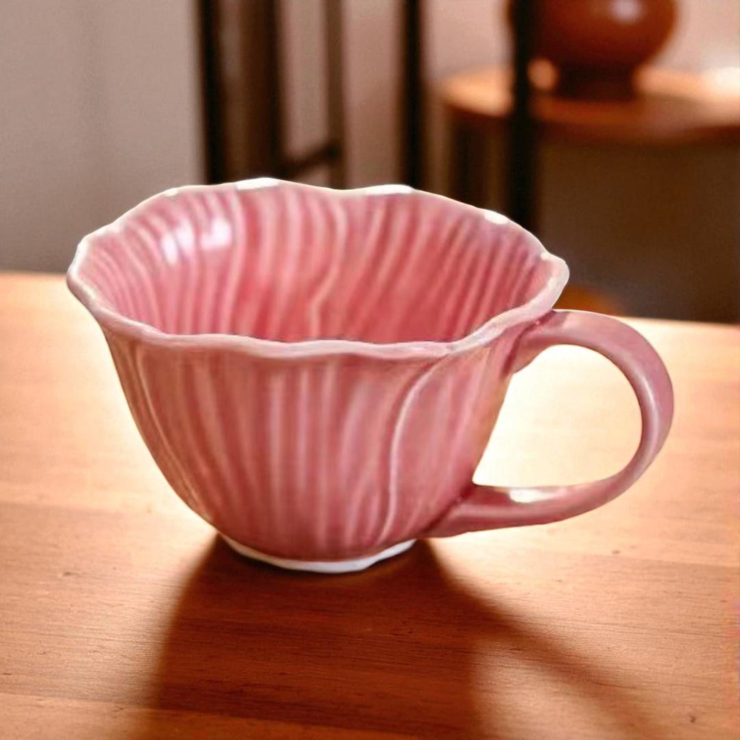 Floral Ceramic Cup Set: Poppy & Lily of the Valley Textured Mugs - Etsy