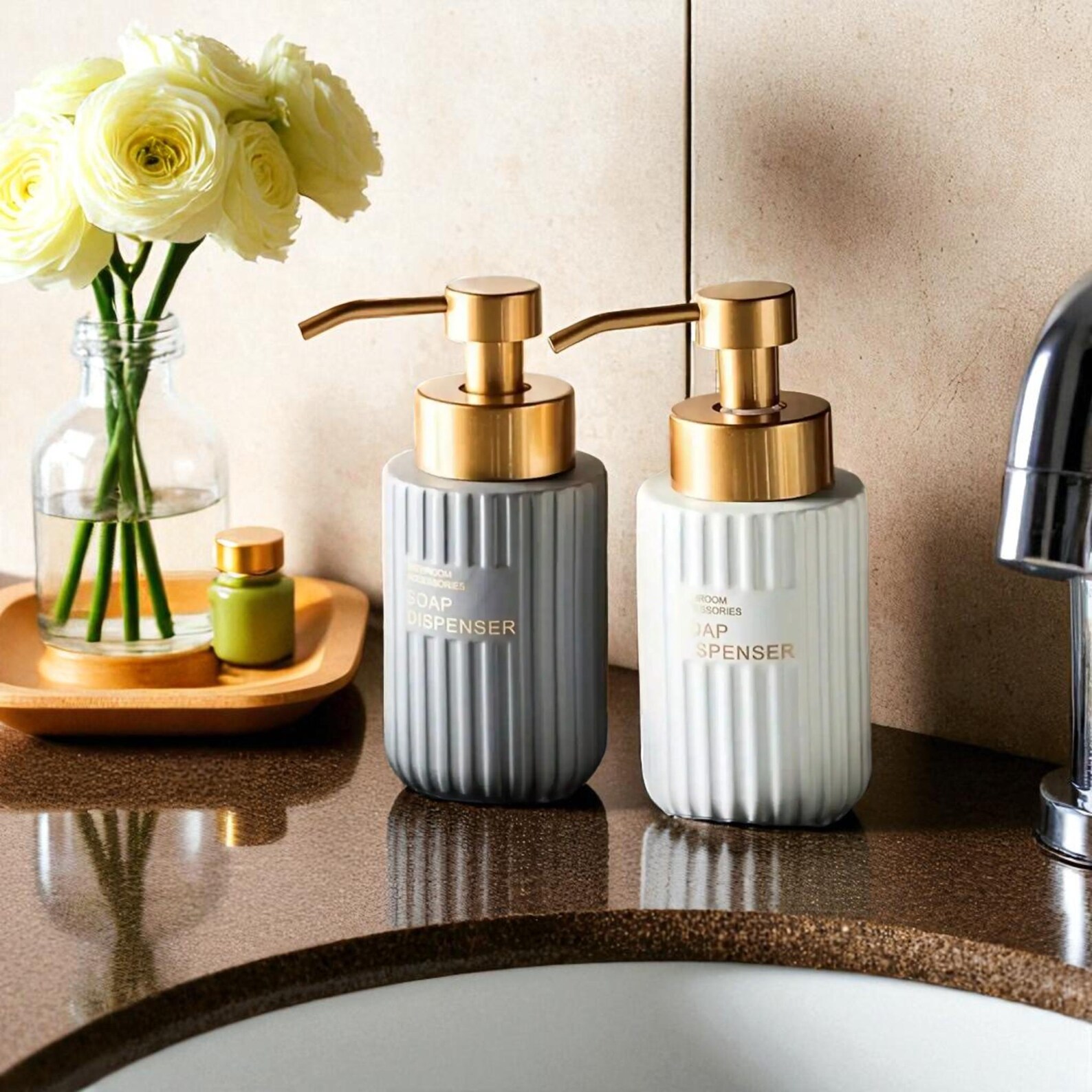 Luxury Modern Letter Ceramic Soap Dispenser – Refillable Lotion Bottle ...