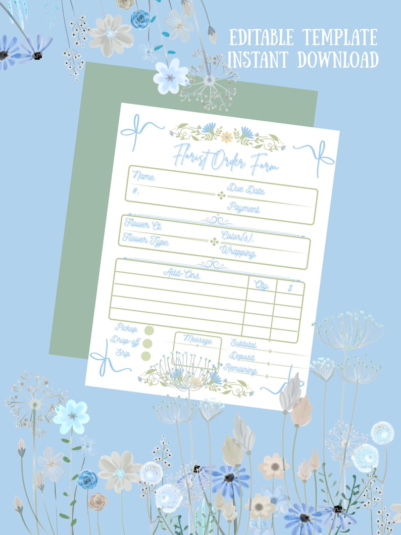 Flower Order Form for Florist Business Owners,printable, Organization ...