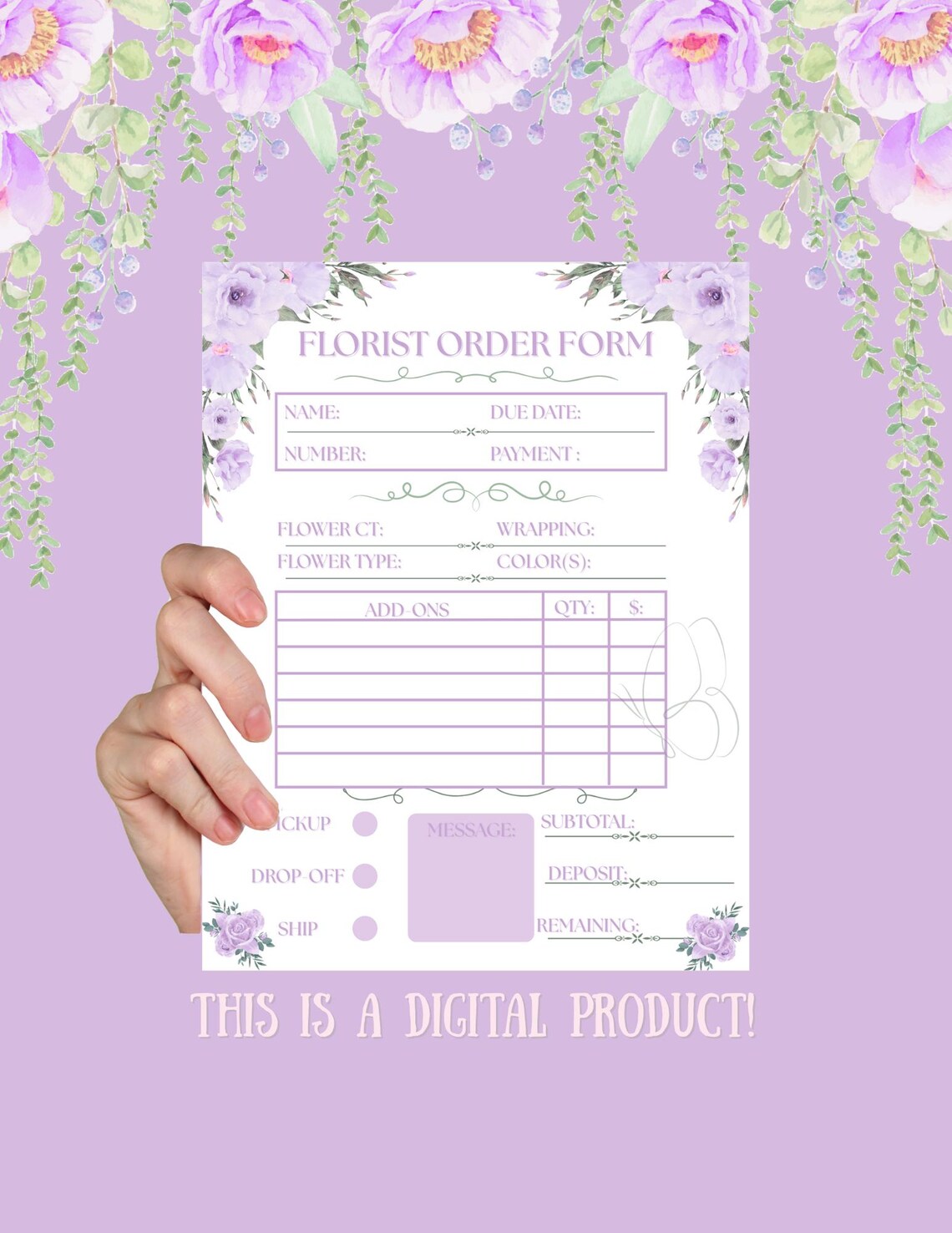 Flower Order Form for Florist Business Owners,printable, Organization ...