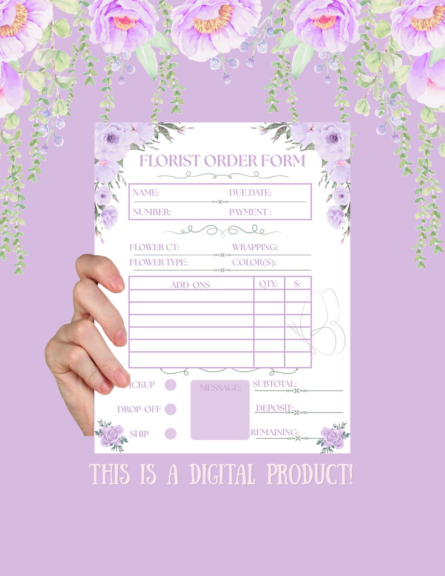 Flower Order Form for Florist Business Owners,printable, Organization ...