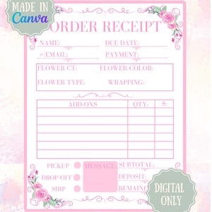 Flower Order Receipt for Florist Business Owners Printable Organization ...