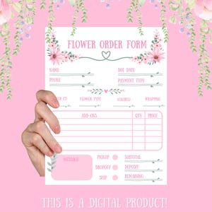 Flower Order Form for Florist Business Owners Printable Organization ...