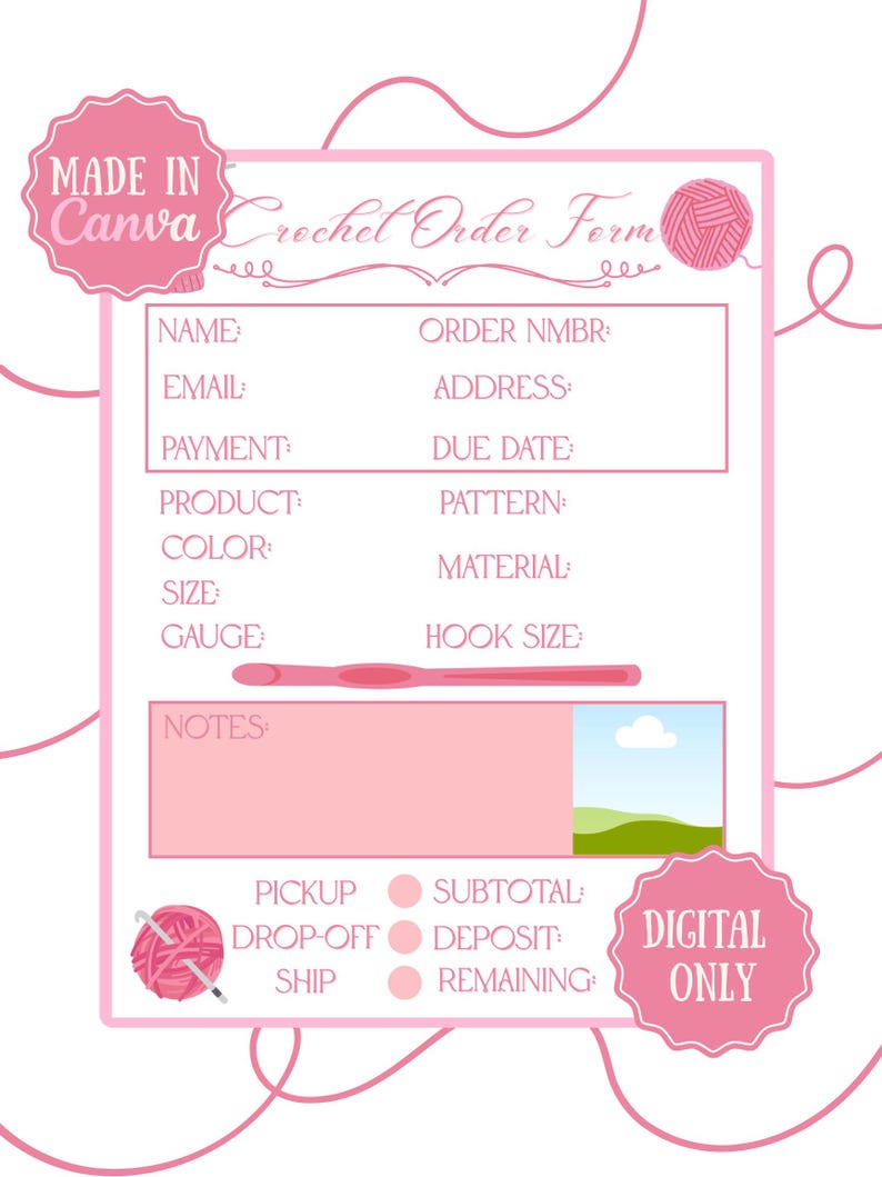 Crochet Order Form for Crochet Business Owners Printable Organization ...