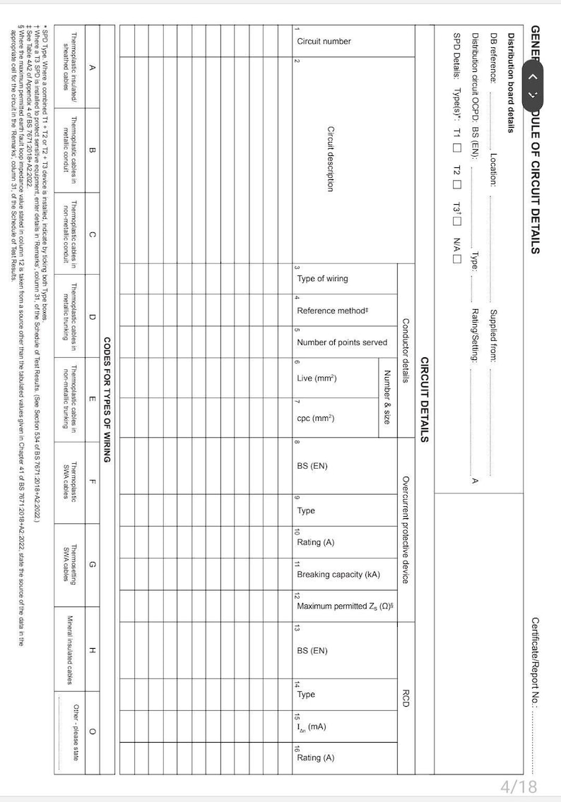 BS 7671 Electrical Installation & Inspection Forms (PDF Download) - Etsy