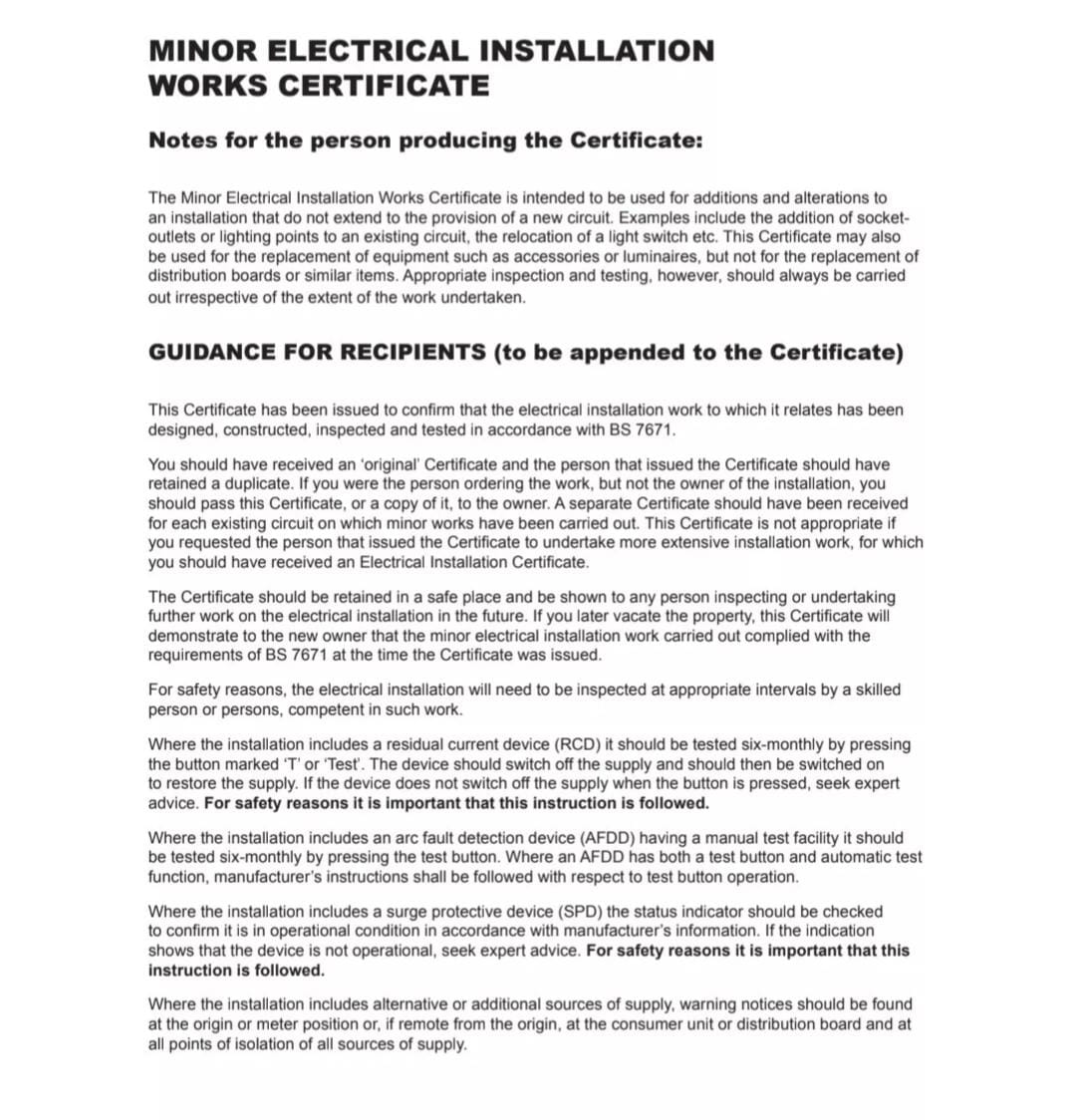 Electric Certificate & Reporting EIC, EICR, Minor Works BS7671 PDF ...