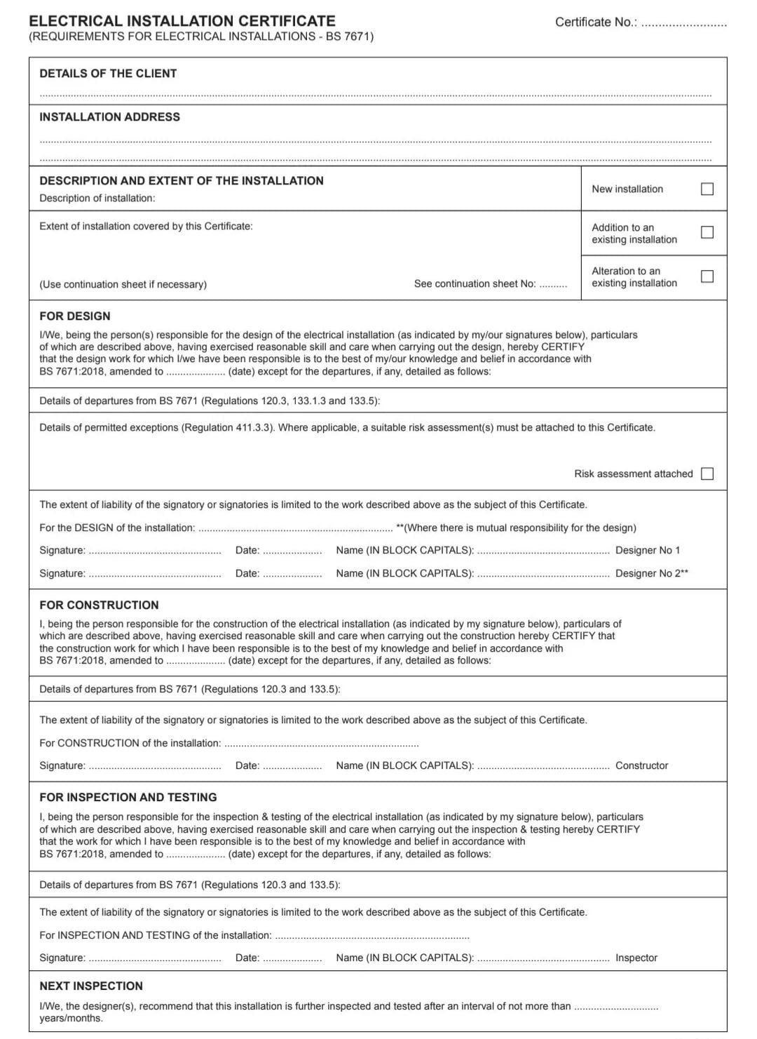 Electric Certificate & Reporting EIC, EICR, Minor Works BS7671 PDF Forms - Etsy