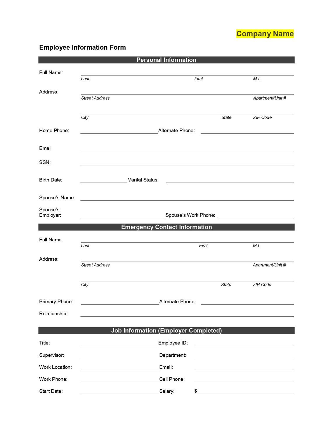 Employee Information Form PDF Printable A4 - Etsy