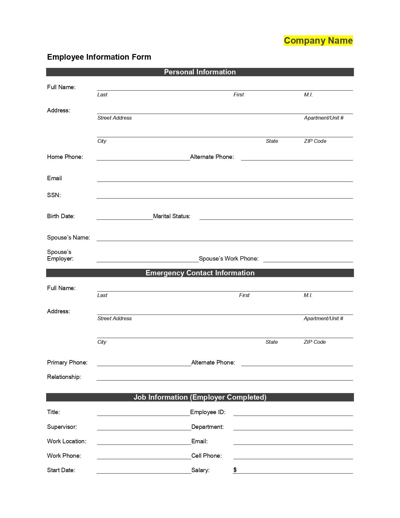 Employee Information Form PDF Printable A4 - Etsy