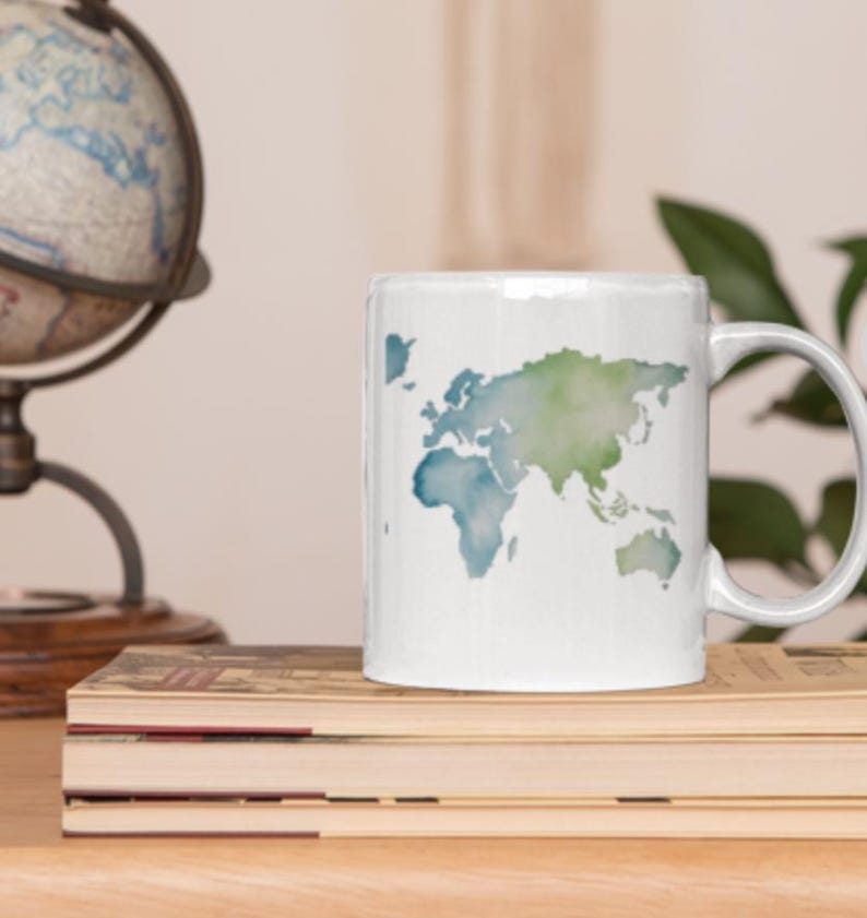 Watercolor World Map SVG & PNG, Green Blue Gradient World Map Clipart ...