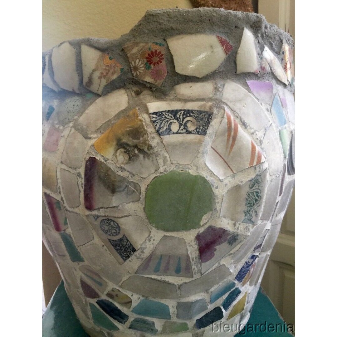 Antique 1940's French Mosaic Art Tile Jardiniere ~ LG 15
