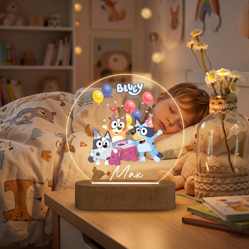 Custom Bluey Night Light With Name, Personalized Bluey LED Night Light ...